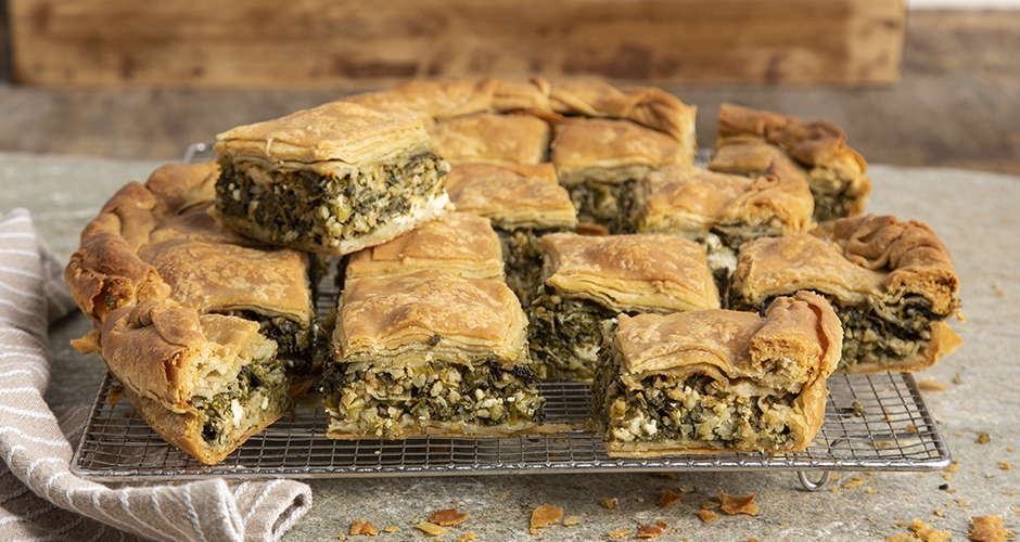 Greek-style greens pie with feta and bulgur | Akis Petretzikis