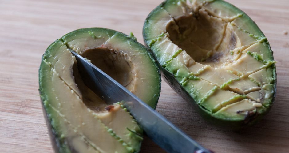 Slicing avocado flesh